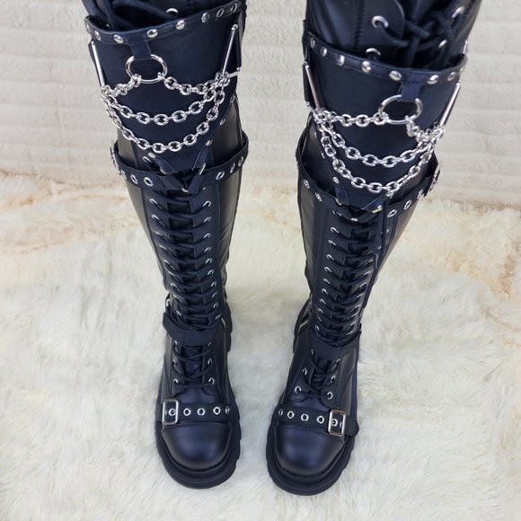 Demonia | Shoes | Renegade Stretch Over The Knee Combat Goth Punk ...